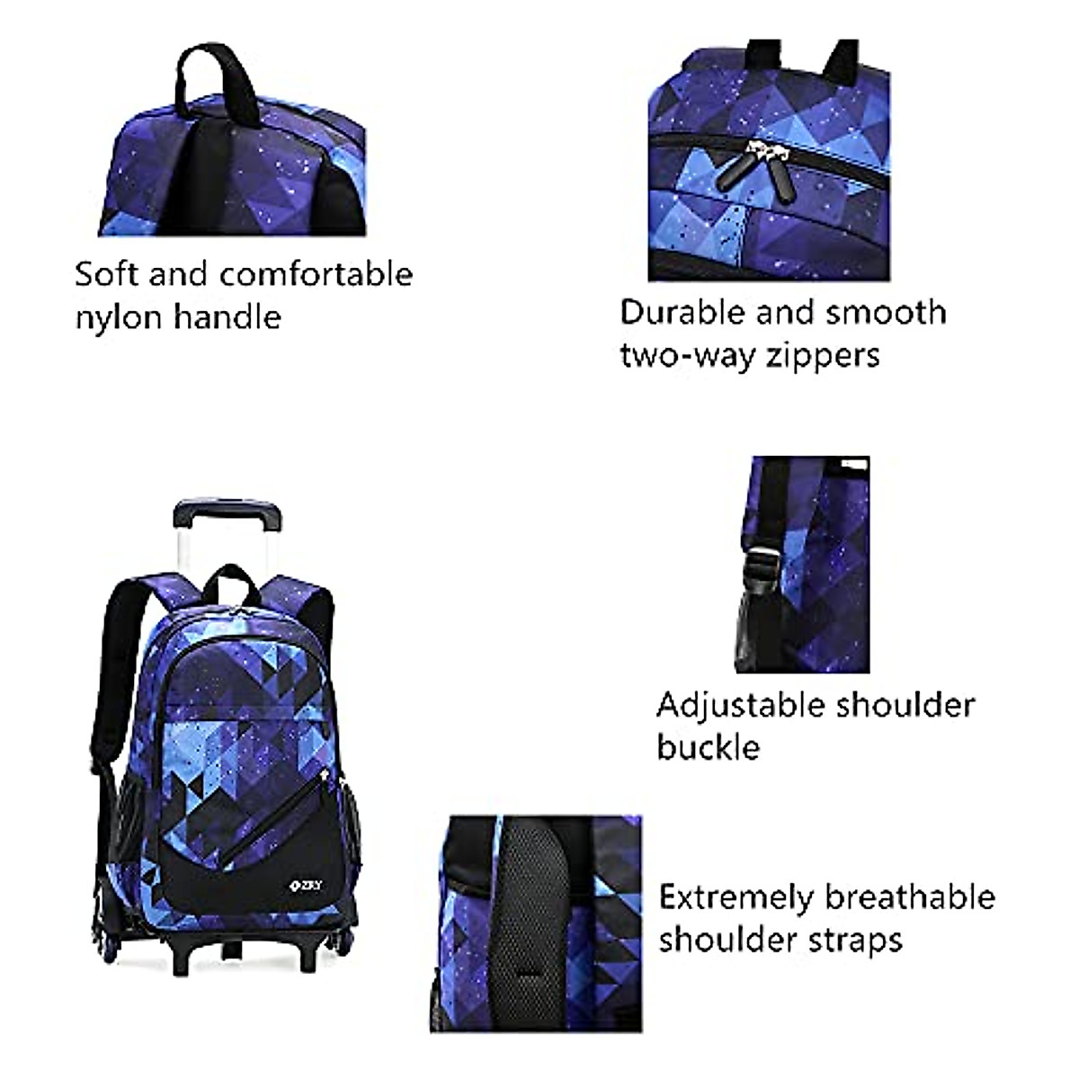 3Pcs Black Galaxy Rolling Backpacks for Boys Middle School Bags Trolley Elementary Bookbags on 6 Wheels