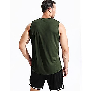 NELEUS Men's 3 Pack Muscle Workout Tank Top for Gym Running,5042,Black,Grey,Olive Green,L,EU XL