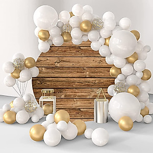 OERJU 7.2x7.2ft Rustic Wood Round Backdrop Cover Retro Wooden Board Circle Photography Background Baby Shower Wedding Bridal Shower Birthday Party Decoration Banner Photo Booth Props