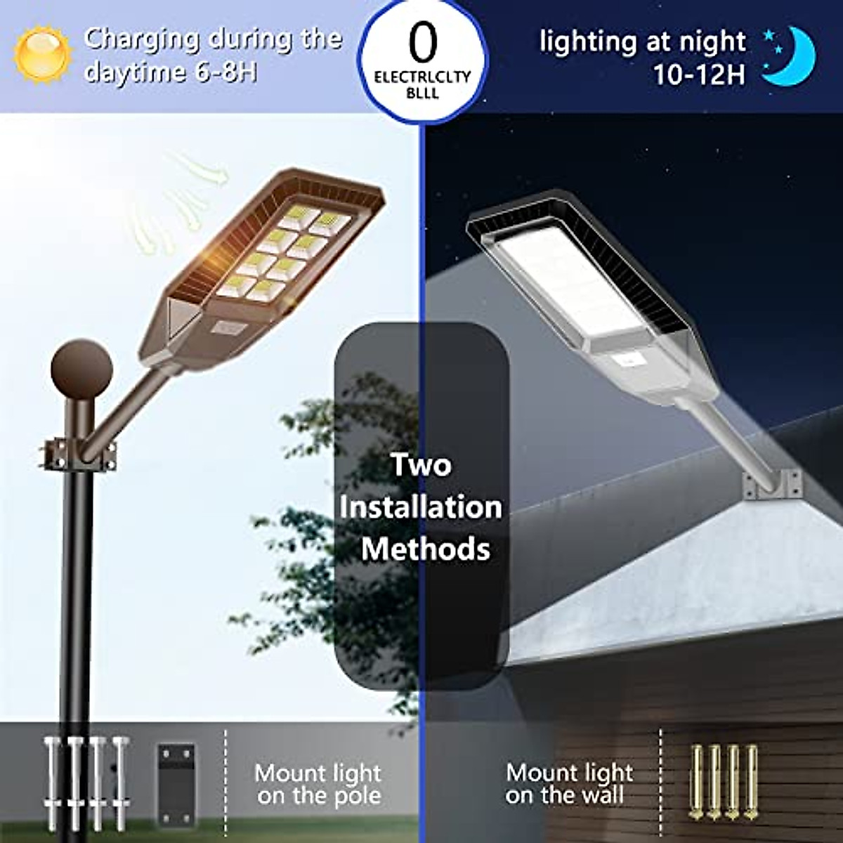 TENKOO 2 Pack 800W Solar Street Light, Light Control&PIR Motion Sensor, Dusk to Dawn Security Solar Powered Parking Lot 50000 Lumens for Square,Yard, Garden,Basketball Court