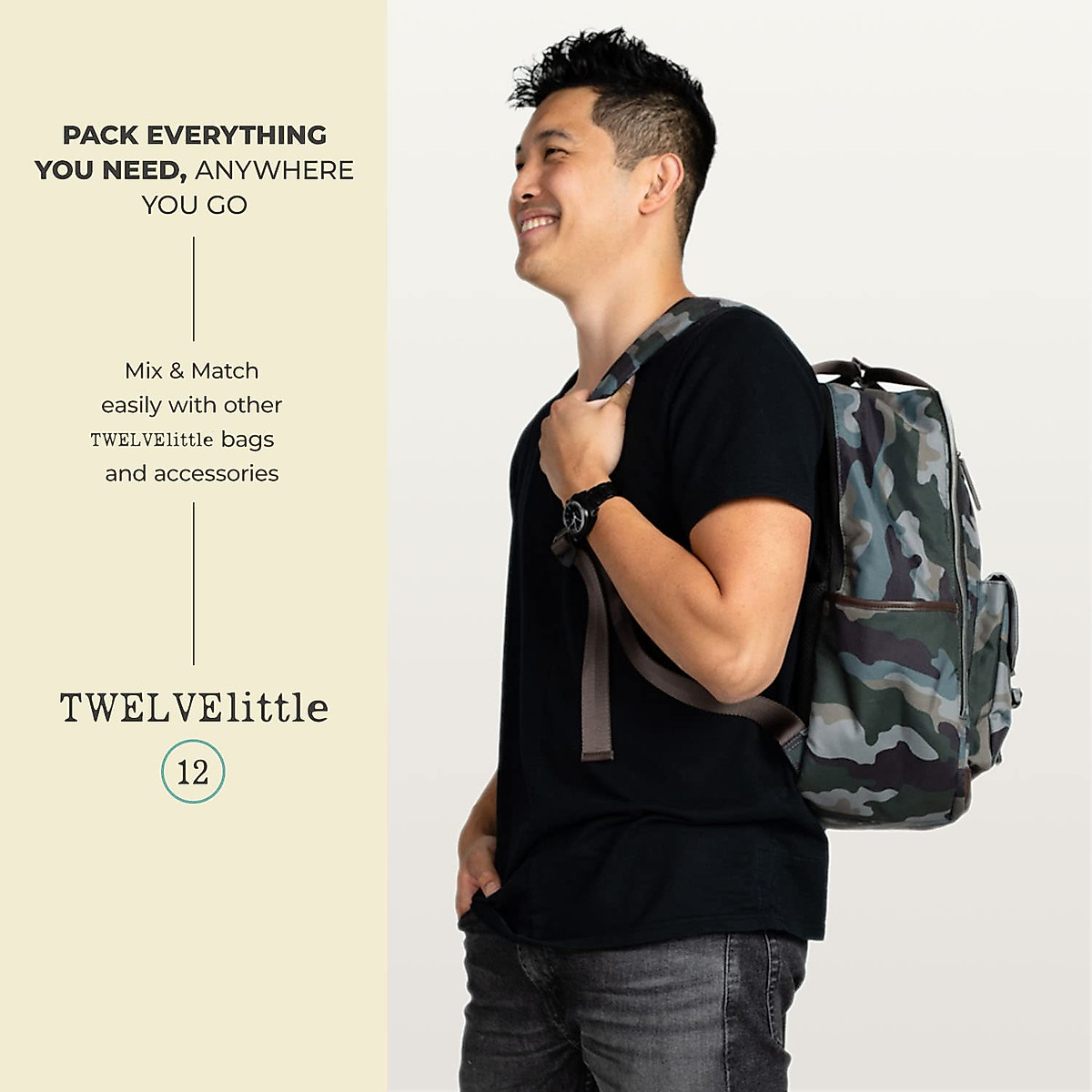 TWELVElittle Unisex Courage Backpack Diaper Bag with Changing Pad, Multiple Insulated Pockets in Camo