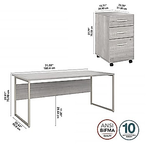 Bush Business Furniture Hybrid Computer Table Desk with 3 Drawer Mobile File Cabinet, 72W x 36D, Platinum Gray