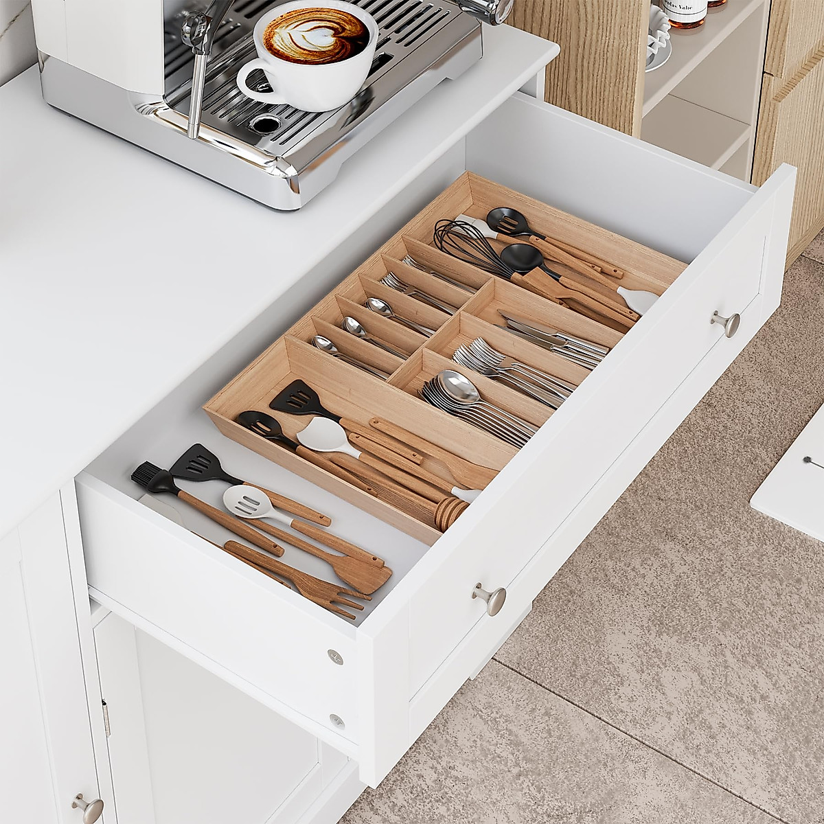 HOSTACK Buffet Cabinet with Storage, Modern Sideboard Buffet with Doors, Wood Coffee Bar Kitchen Storage Cabinet with Drawer and Adjustable Shelf for Kitchen, Dining Room, Living Room, White