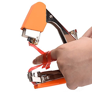 FUNTECK Plant Tying Machine to Tie Tomatoes Peppers and Cucumbers Quickly and Easily, Great for Gardeners Farmers, Including Spare Parts, Tapes and Staples, Orange