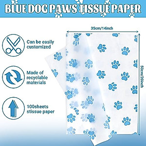 Bolsome 100 Sheets 20 * 14 Inches Dog Paw Print Tissue Paper for Gift Bags, Blue Puppy Paws Tissue Paper for Gift Wrapping for Birthday Baby Boys Shower DIY Craft