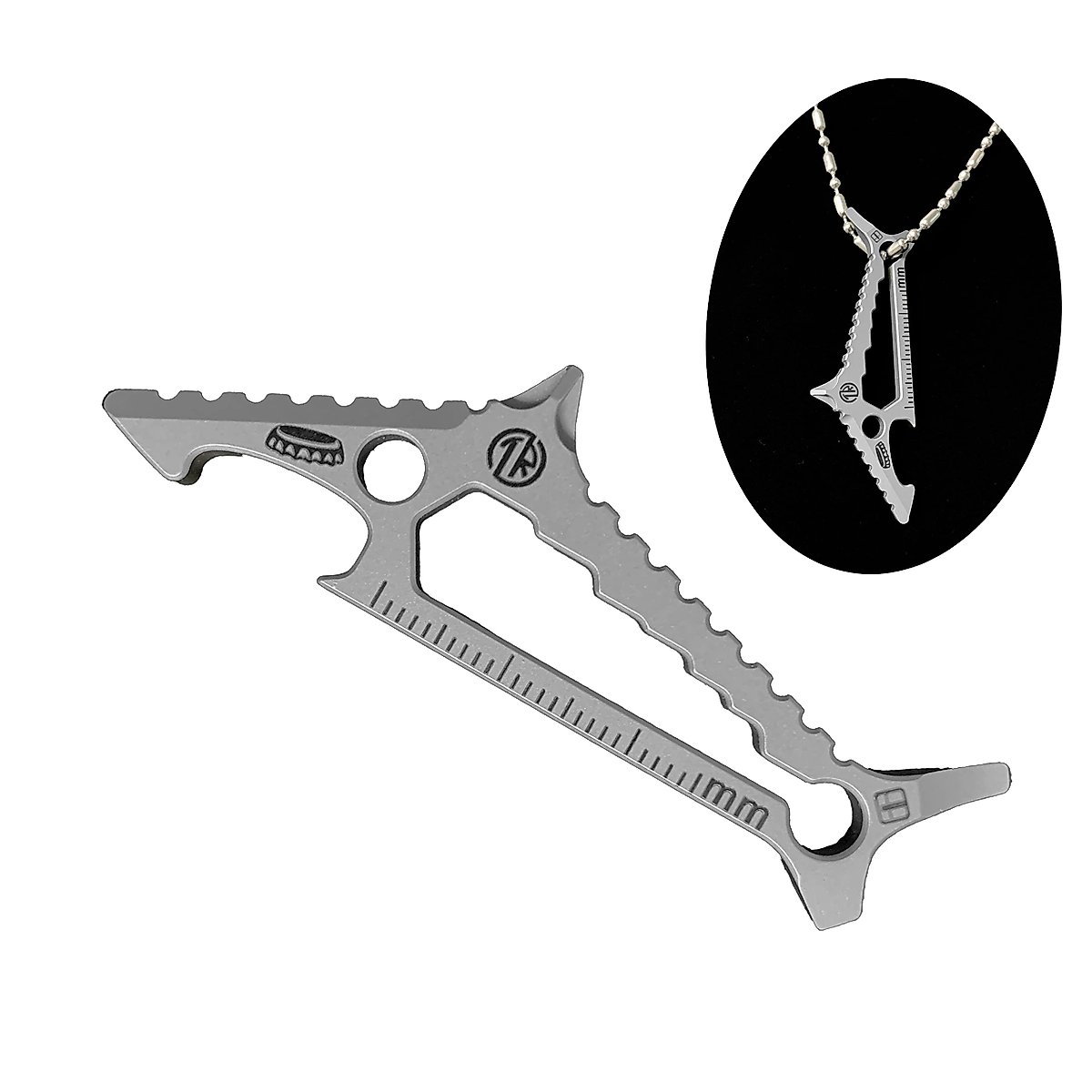 Tacray Titanium Shark-shaped multitool with bottle opener，hexagonal spanner and screwdriver,Titanium creative pendant.