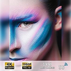 Native 1080p Projector, 5G WiFi Full HD 1920x1080p Video Beam, iOS/Android Mac Sync Screen, 300" for Movie Games, Compatible w/HDMI, VGA, USB, PC, DVD - White