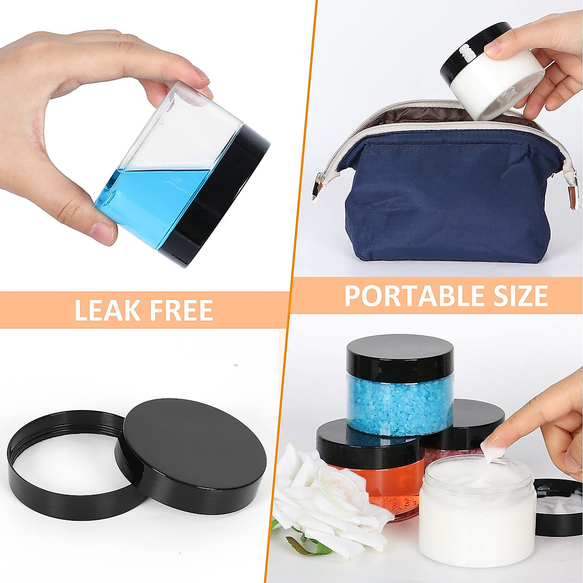 4oz Plastic Containers with Lids 48Pack, Jaisie.W Clear 4 oz Plastic Jars with Lids&Labels- Refillable Cosmetic Small Containers with Black Screw Lid/Slime Containers (4 fl.oz, 48Pack)