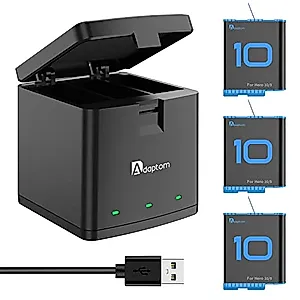 Adaptom Hero 10 Battery 3-Pack, 3-Channel USB Storage Quick Charger for gopro Hero 10 9 Battery, Fully Compatible with Gopro Hero 10 Gopro Hero 9 Black Official