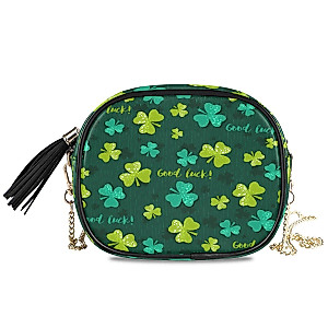 ALAZA St Patrick Day Shamrocks Clover Lucky Leaf PU Leather Small Women Crossbody Shoulder Bag Purse Wallet with Adjustable Chain Strap