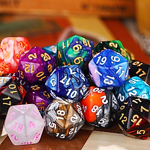 TecUnite 25 Pieces Polyhedral Dice Set with Black Pouch Compatible with RPG MTG and Others with Random Multi Colored Assortment(Star)