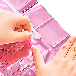 Foil Fringe Curtain Christmas Party Decorations - Pink Metallic Tinsel Photo Booth Backdrop Party Steamers Curtains for Birthdays Valentines Engagement Bachelorette Celebration