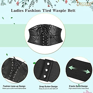JASGOOD Women Corset Waist Belt Elastic Tied Waspie Belt Wide Lace-up Costume Belt for Dresses(Black, Fit waist size 33''-36'')
