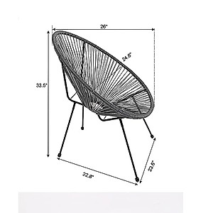 voqoomkl 3-Piece Outdoor Acapulco Chair, All-Weather Weave Lounge Chair,Patio Conversation Bistro Set with Glass Top Table,Balcony Chair Egg Chairs for Porch, Lawn, Balcony, Poolside Seating