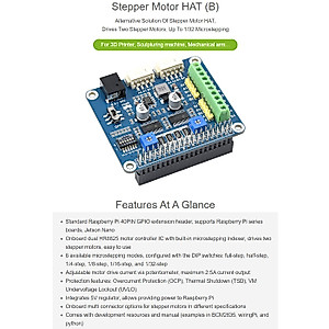 Waveshare HRB8825 Stepper Motor HAT Compatible with Raspberry Pi Drives Two Stepper Motors Up to 1/32 Microstepping