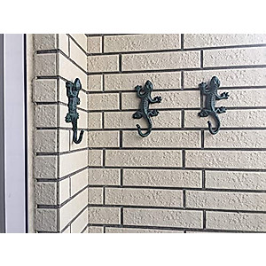 HWHP Zone - Wall Hooks Decorative Cast Iron Animal Gecko Shape Hooks Wall Mounted for Home Office Foyer Hallway Pool Garden Garage Indoor Outdoor Used, Hand Made, Gifts.