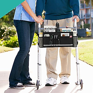 EXLIFBAG Walker Basket, Folding Walker Bag with Cup Holder, Walker Accessories for Seniors, Black