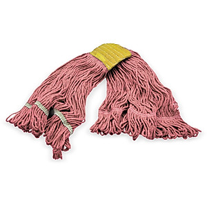 SPARTA Flo-Pac Cotton Mop Head, Loop-Ended, Wide Band with 5" Yellow Band for Organized Cleaning, Small, Red