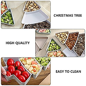 Angoily Christmas Plastic Serving Tray Platter - 2 Pcs Christmas Tree Shape White Plastic Divided Appetizer Serving Tray Candy Snack Salad Desserts Dried Fruit Nuts Plate for Home Office Party