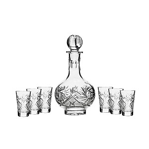 Vodka Set Russian Cut Crystal 12 Oz Carafe Decanter & 6 Crystal Shot Glasses 35 Ml 1.2 Oz