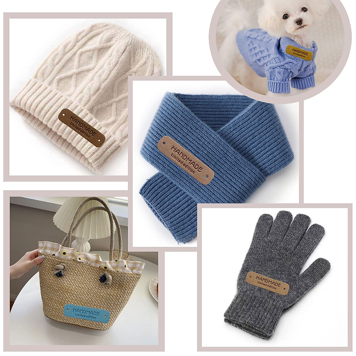 50 Pcs PU Leather Label Handmade Sew on Tag Label Faux Leather Handmade Embossed Tag(Limited, 10c)