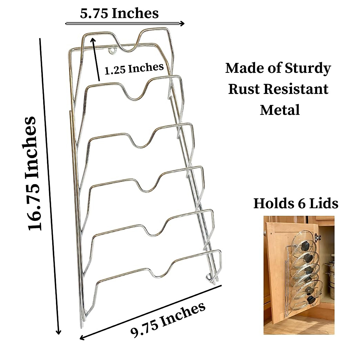 Evelots Lid Organizer Pots and Pans/Pot Lid Organizer/Pan Cover Organizer/6-Lid Holder for Pots/Lid Holder for Cabinet/Wall