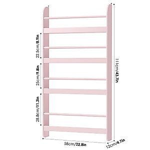 FOTOSOK Kids Bookshelf, Wall Mount 4-Tier Book Shelf Organizer for Toys and Books, Toy Storage Bookshelf in Bedroom, Living Room and Nursery, Pink