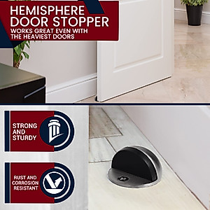 Premium Stainless Steel 304 & Rubber Floor Mounted Hemisphere Door Stopper by NYCO Architectural Hardware- Heavy Duty Door Bumper for Wall Protection- Modern Universal Door Slam Stopper-1.7”x 0.9”