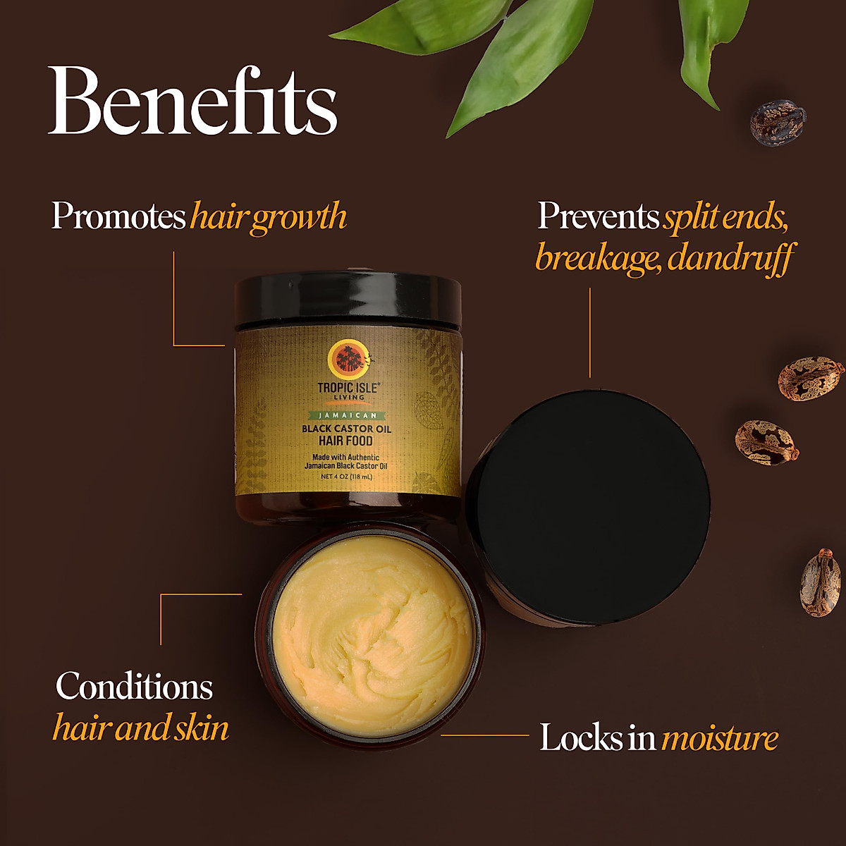 All Natural Black Castor Oil Hair Food | moisturize, thicken, strengthen & increase hair growth | Traditional Handmade Jamaican Black Castor Oil | Strong hair roots, scalp & hair growth - 4oz