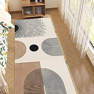 GUBIYU Boho Bedroom Area Rugs Modern Abstract Runner Rugs for Living Room Non Slip Bathroom Floor Carpet Decoratvie Nursery Room Decor Beige Brown Black Rugs for Bedroom Aesthetic 23.6"x59"