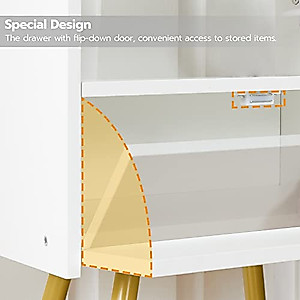 HOOBRO Nightstand with Charging Station, End Table with USB Ports and Outlet, Side Table for Tight Spaces, Solid and Stable, for Office, Bedroom, Study, White and Gold DW88UBZP201