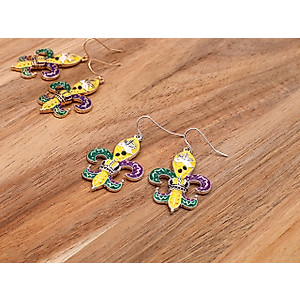 Mardi Gras Theme French Hook Dangle Earrings (Silver Tone)