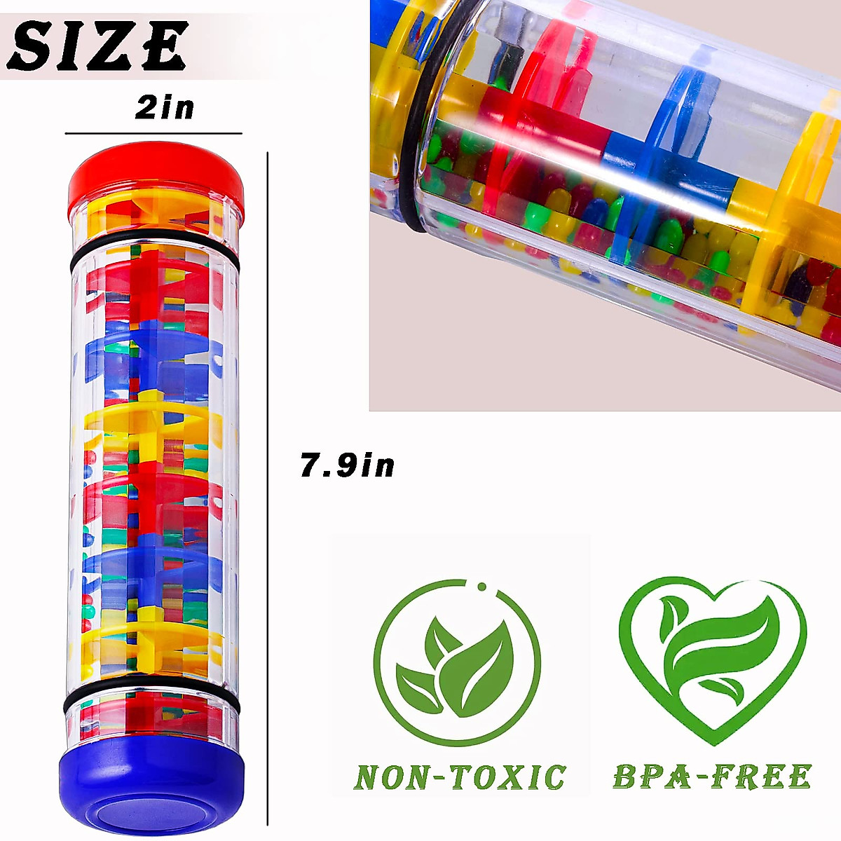 2 Pack Rainmaker Toy, Beaded Raindrops Rainmaker, Rainmaker Stick, Developmental Sensory Shaker, Musical Instrument for Babies,Toddlers and Kids