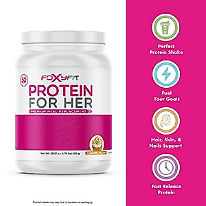 FoxyFit Protein for Her, Caramel Mocha Whey Protein Powder with CLA and Biotin for a Healthy Glow (1.78 lbs)