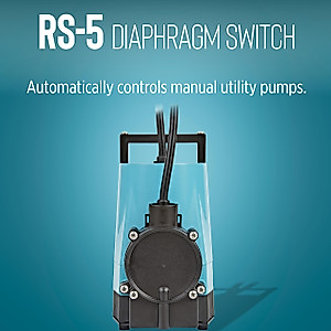 Little Giant RS-5 115-Volt Piggyback Diaphragm Pump-down Switch for Sump, Utility, Flood, Pond/Skimmer or Hydroponic Pumps, 18-Ft. Cord, Black, 599009