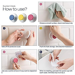 Suction Cup Hooks Pack of 6 Reusable Suction Cup Hooks for Shower Waterproof Bathroom Towel Hooks Max Hold 11lbs Colorful Shower Suction Hooks for Bathroom/Kitchen/Living Room/College Dorm Room