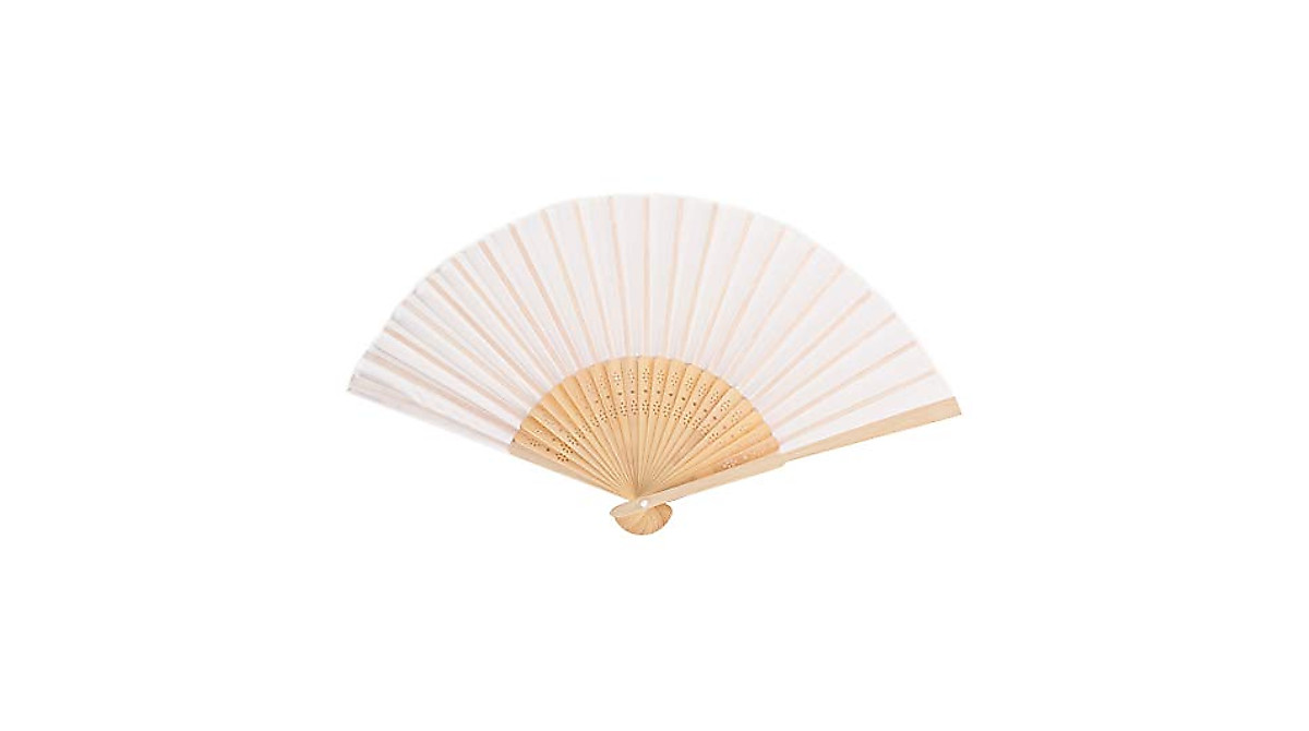 50 White Silk Hand Fans with Gift Bags - Wedding & Party Favors
