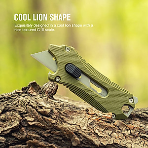 OKNIFE Otacle EDC Retractable Utility Knife, Box Opener Razor Knife, Multifunctional Tool with Belt Cutter, Bottle Opener, Hex Wrench and 6.35 mm Slotted Screwdriver(Olive green)