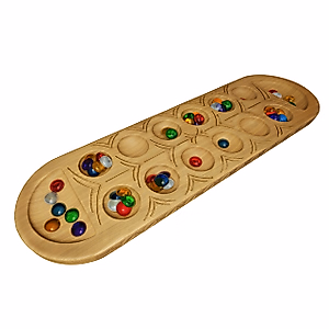 Classic Mancala Game - Features A Full-Sized, Solid Wooden Board with Exquisite Detail Stones by Pressman For 2 Players