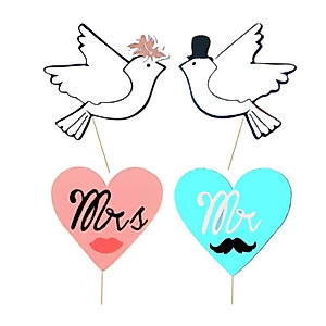 Bemeet 52 Pcs Wedding Photo Booth Props Kit, DIY Funny Selfie Prop with Stick for Bridal Shower and Birthday Party, Easy to Assemble Dress up Accessories and Party Supplies for Cosplay