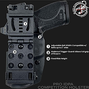 Black Scorpion Outdoor Gear OWB Kydex Pro IDPA Competition Holster fits Smith & Wesson M&P9, M&P40 M2.0 5 in (Black)