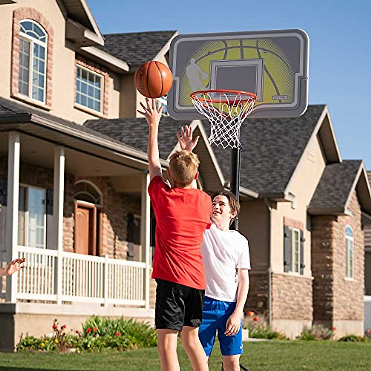 Lifetime 90992 Full-Size Height Adjustable Portable Basketball Hoop, 7.5 to 10 Foot Telescoping Adjustment, 44-Inch Impact Backboard