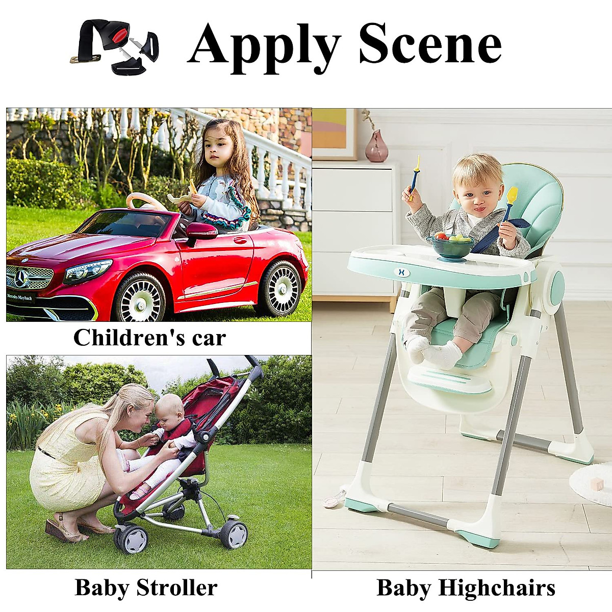 Universal Child Seat Toddler Harness Clip Fixed Lock Buckle 5 Point Adjustable Strap Locking Buckle Clip for Stroller High Chair Pram Buggy Kid Pushchair