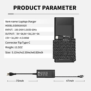 Slim 90W 65W USB-C Charger for Dell Laptop Charger : Dell XPS 13 9365 9360 9370, Latitude 5520 5420 3400 3500 5289 5300 2in1 7400 2in1,Inspiron 16 7620 2-in-1/14 7420 LA90PM170 DA90PM170