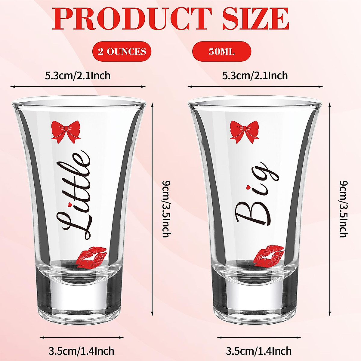 4Pcs Sorority Big Little Shot Glasses 2oz Glass Tequila Glasses with Heavy Base Tall Shot Glass Thick Base Mini Glass Cups Clear Shot Glass for Big Sister Little Sister Drinking Glassware