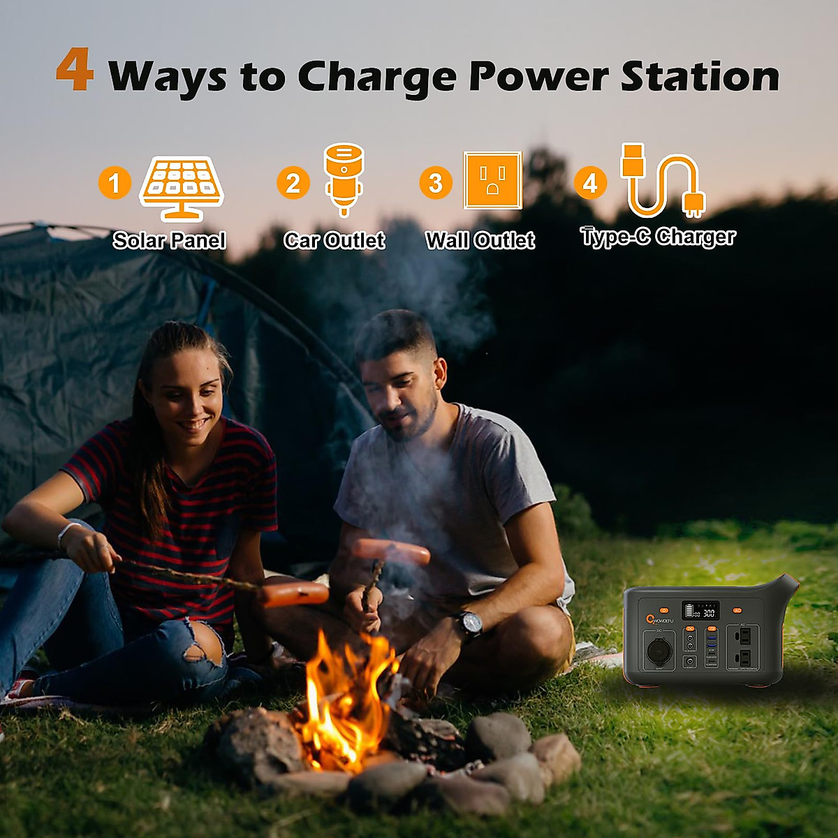 Portable Power Station 20000mAh Solar Outdoor Generator, 256WH 110V/300W AC, DC, USB QC, LED Flashlight for Outdoor Camping RV Home Backup