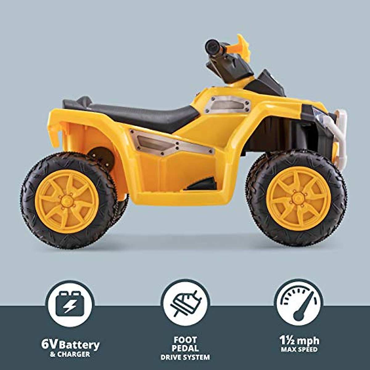 Kid Trax CAT Toddler Quad Ride On Toy, 6 Volt Battery, 1.5-3 Years Old, Max Weight 44 lbs, Single Seater, Yellow (KT1575AZ)