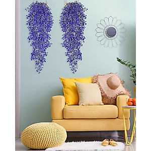Omldggr 2 Pieces Artificial Hanging Vine Purple Fake Ivy Flower Hanging Willow Vine for Home Garden Office Wedding Decor (82cm)