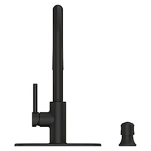 Pfister Zanna Kitchen Faucet with Pull Down Sprayer and Soap Dispenser, Single Handle, High Arc, Matte Black Finish, F5297ZNRB
