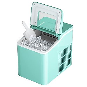 MAT Expert Countertop Nugget Ice Maker, 26LBS/24H, 9 Cubes in 8 Min, Bullet-Shaped Ice Makers, 1.6L Water Tank & 1.6L Bucket, Scoop, Self-Clean Compact Tabletop Ice Maker for Home/Bar/Office (Green)